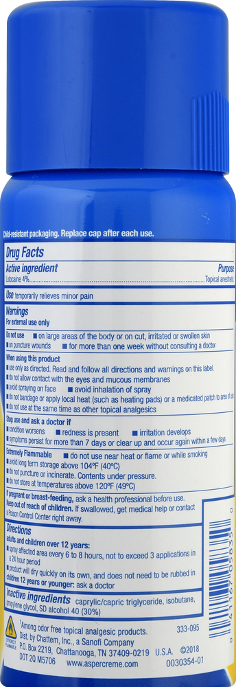 Aspercreme Pain Relief Spray, Dry, Max Strength, Odor Free-Planogram-Back