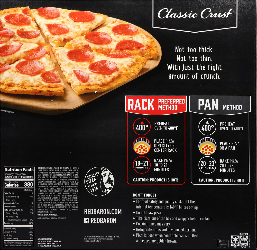 Red Baron Pizza, Pepperoni, Classic Crust-Planogram-Back
