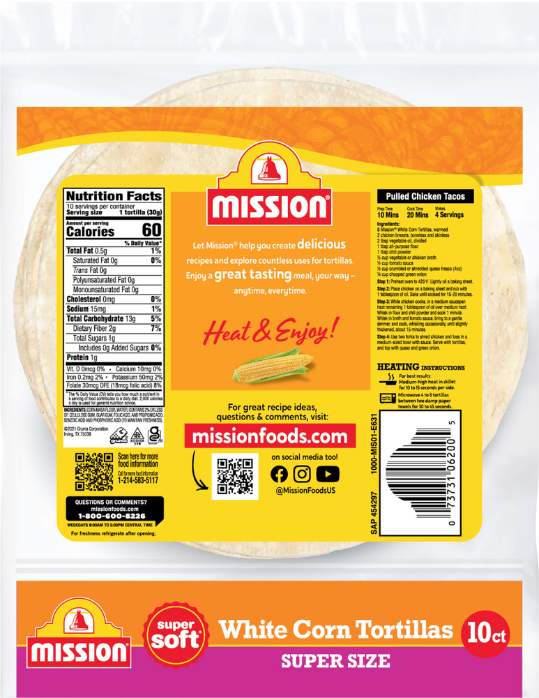 Mission Super Soft Tortillas, White Corn, Super Size-Planogram-Back
