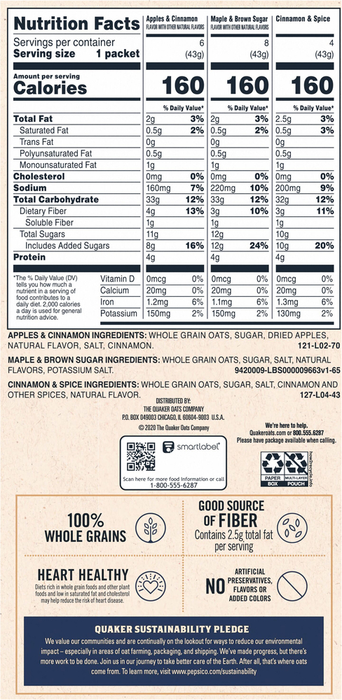 Quaker Flavor Variety Instant Oatmeal Value Pack-Planogram-Back