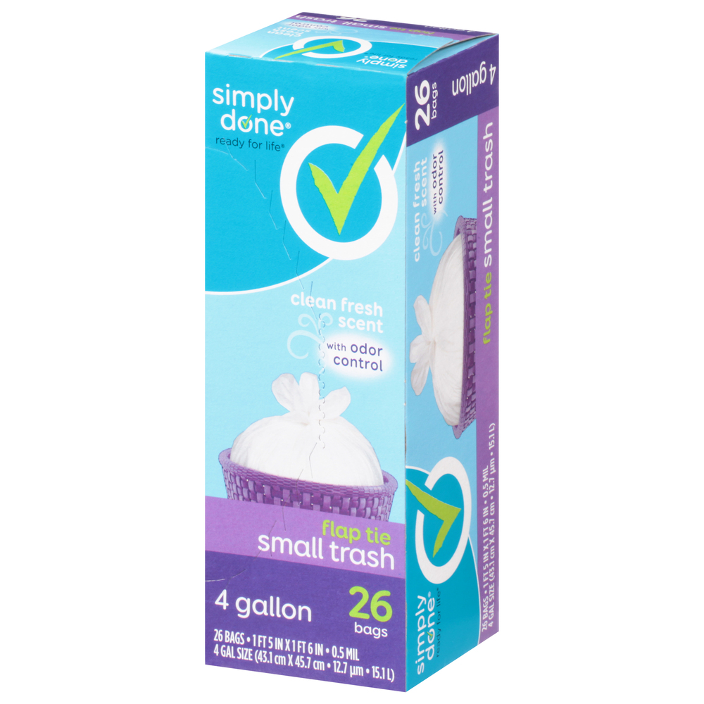Simply Done Trash Bag, Flap Tie, Small, Clean Fresh Scent, 4 Gallon ...