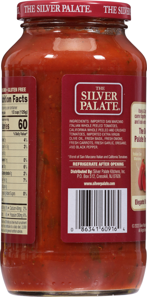 The Silver Palate Pasta Sauce, Low Sodium, San Marzano, Tomato Basil ...