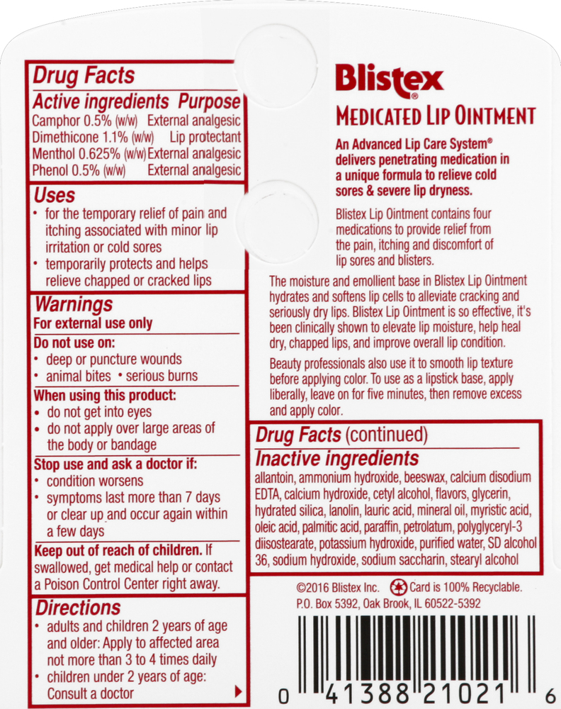 Blistex Medicated Lip Ointment Ingredients
