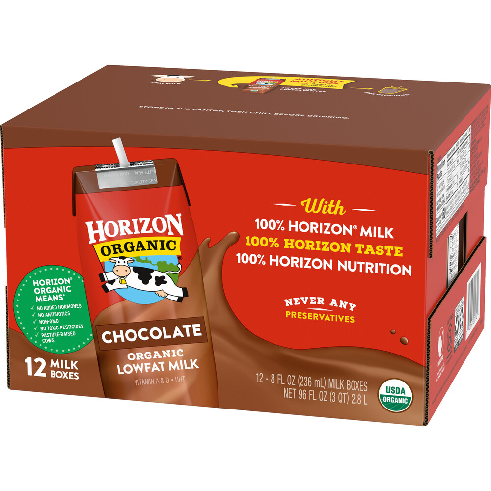 Horizon Organic Milk, Chocolate, Low Fat, Organic-Front-Right-Elevated