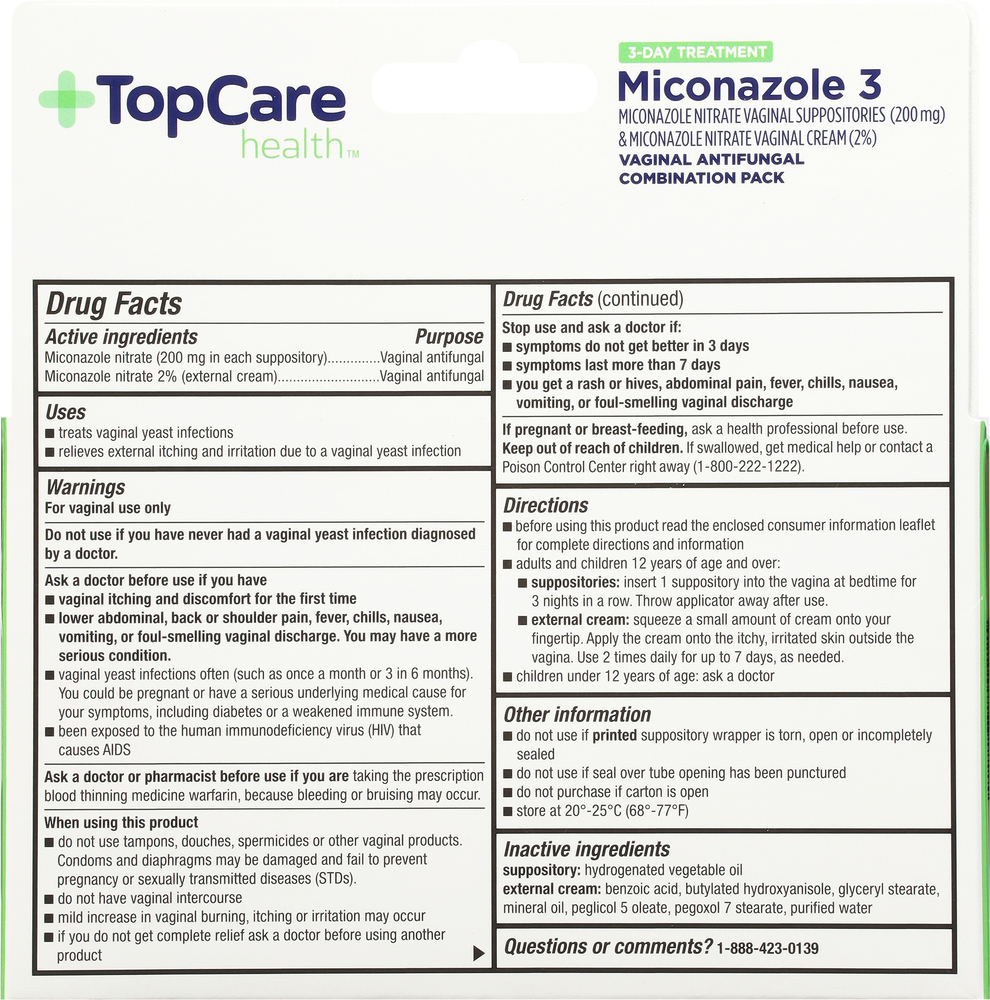 TopCare Health Miconazole 3, Combination Pack-Planogram-Back