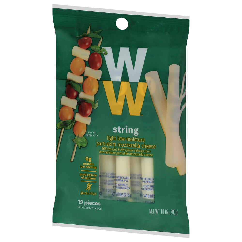 WW String Cheese, Part-Skim, Mozzarella, Light Low-Moisture-Front-Right ...