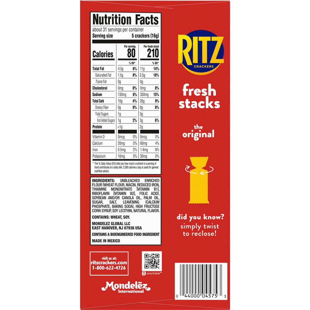 RITZ Fresh Stacks Original Crackers, Travel Snacks, Family Size, 17.8 ...