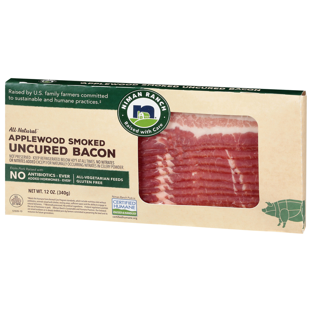 Niman Ranch Uncured Bacon, All Natural, Applewood Smoked-Front-Right ...
