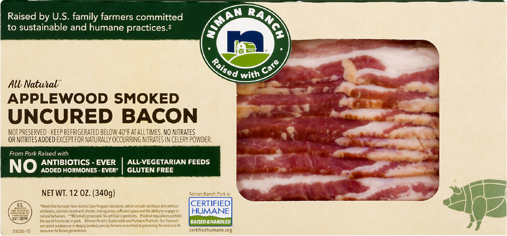 Niman Ranch Uncured Bacon, All Natural, Applewood Smoked-Ecom