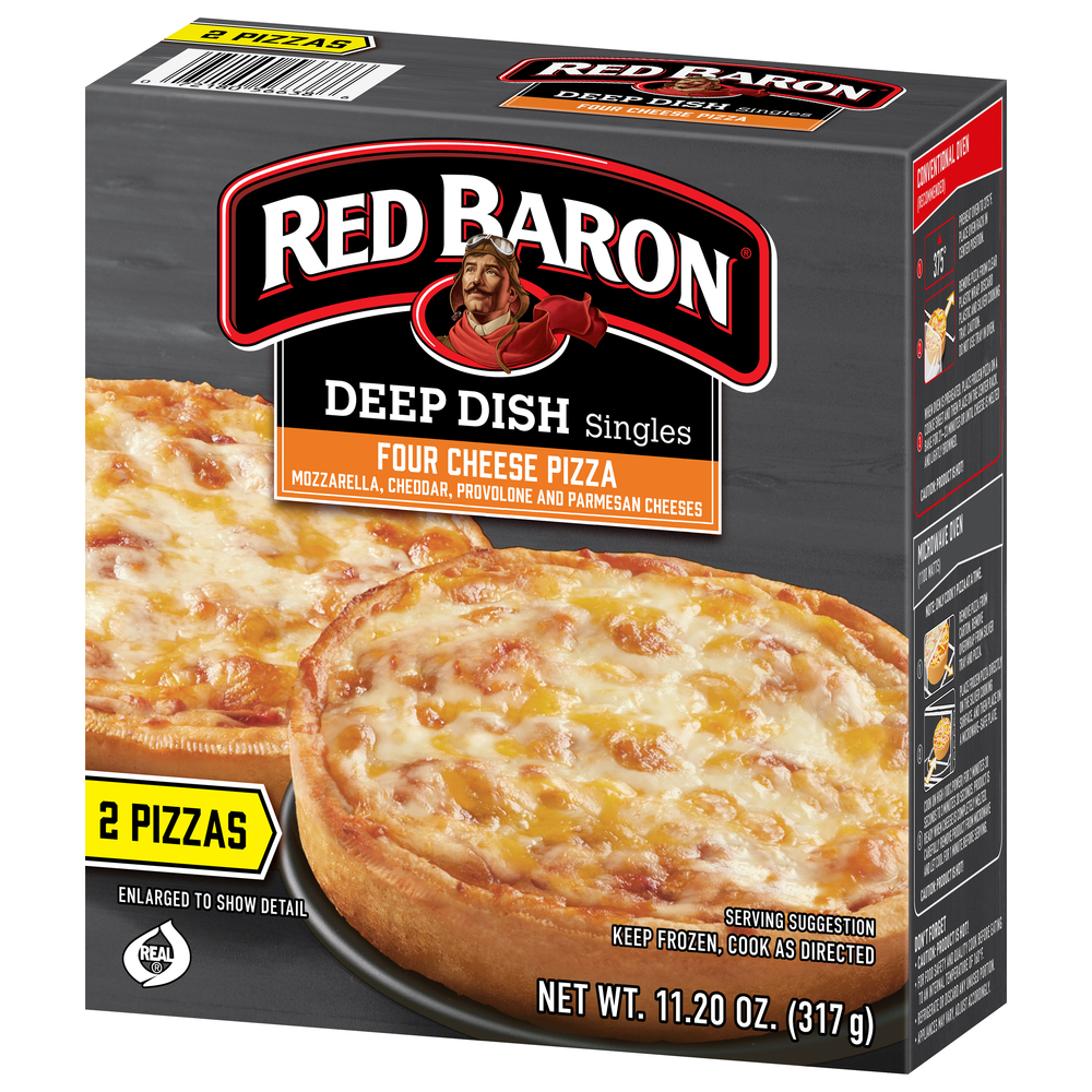 Red Baron Pizza, Deep Dish, Four Cheese, Singles-Front-Right-Elevated