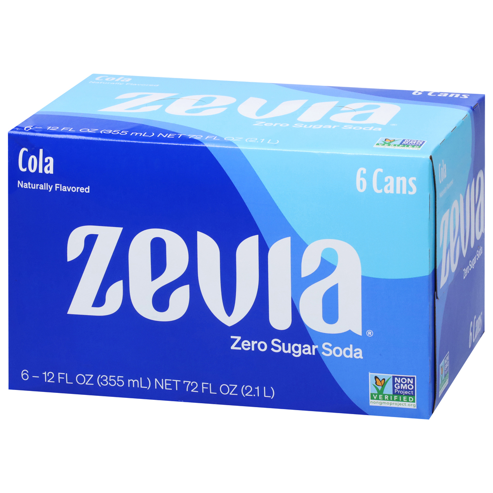Zevia Soda, Zero Sugar, Cola-Front-Right-Elevated
