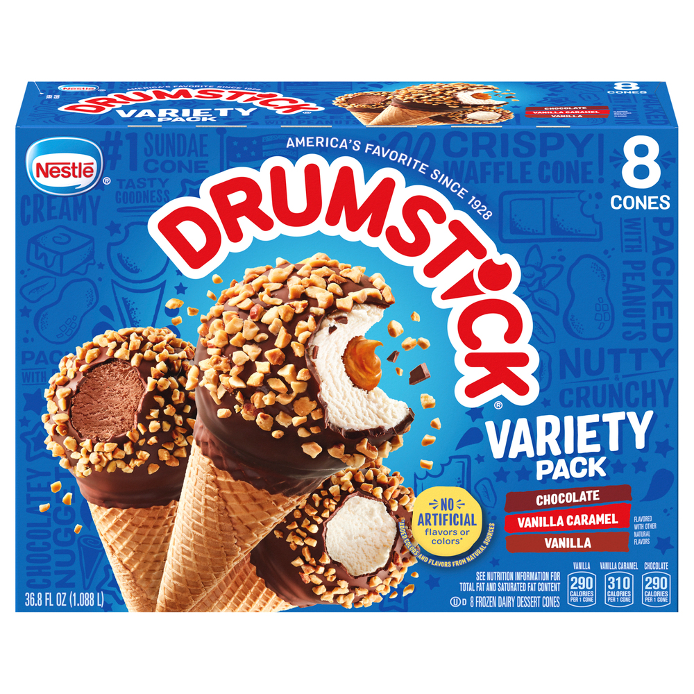 Nestle Drumstick Frozen Dairy Dessert Cones, Chocolate/Vanilla Caramel ...