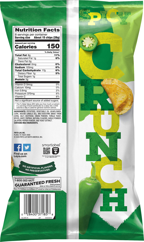 Lay's Potato Chips, Jalapeno Flavored, Kettle Cooked-Planogram-Back