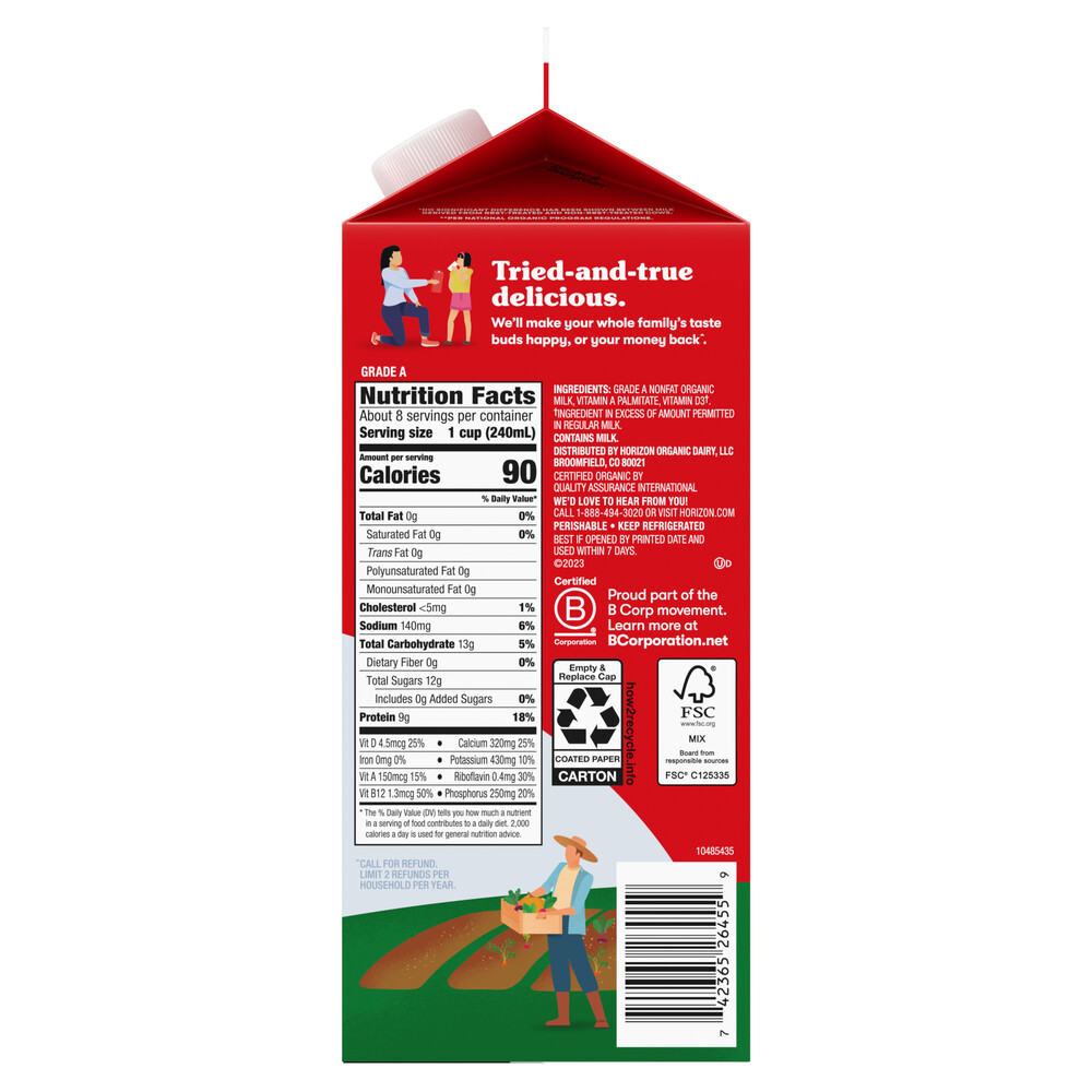 Horizon Organic Milk, 0% Fat-Free, Organic-Planogram-Right