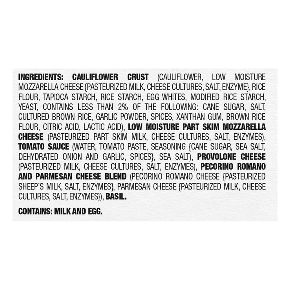 Milton's Pizza, Cauliflower Crust, Four Cheese-Ingredients