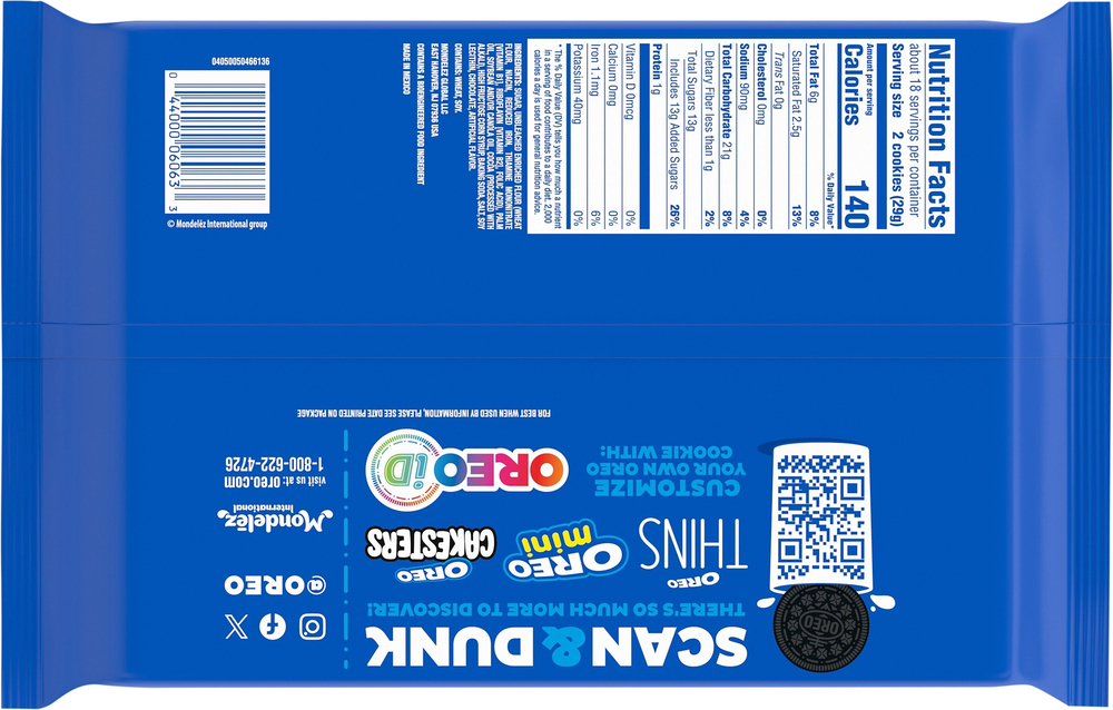 Oreo Chocolate Sandwich Cookies, Chocolate Flavor Creme, Family Size-Planogram-Back