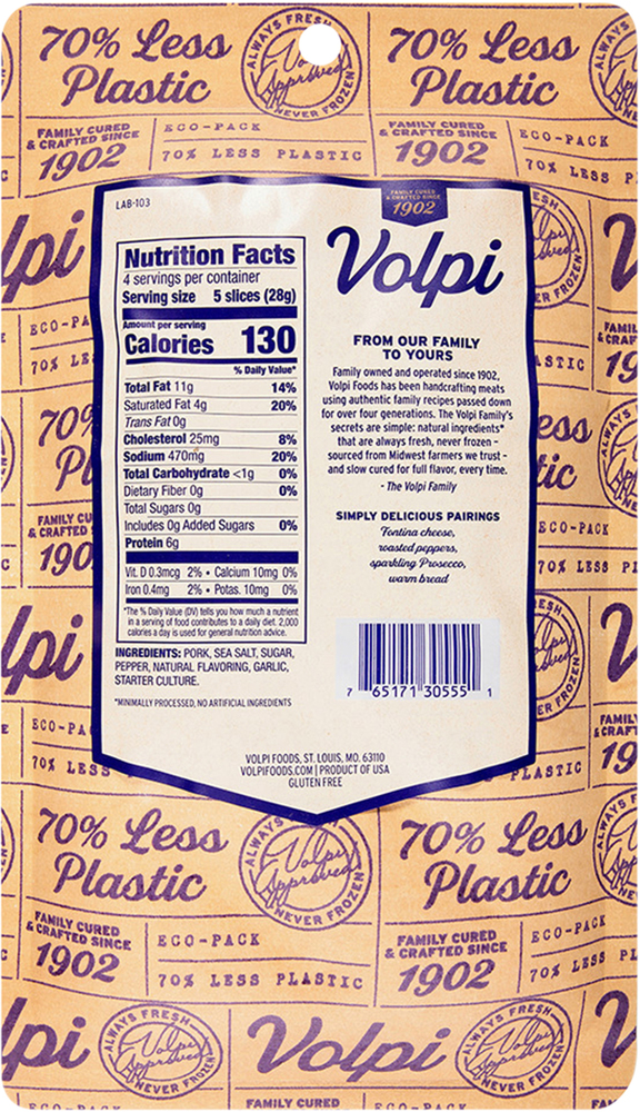 Volpi Salame, Genoa, Garlic & Black Pepper-Planogram-Back