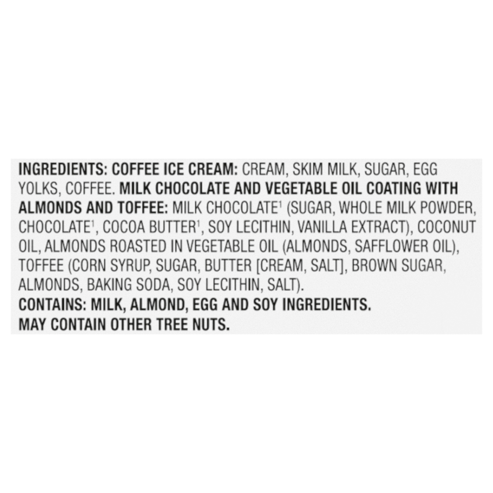 Haagen-Dazs Ice Cream Bars, Coffee Almond Toffee Crunch, Mini-Ingredients