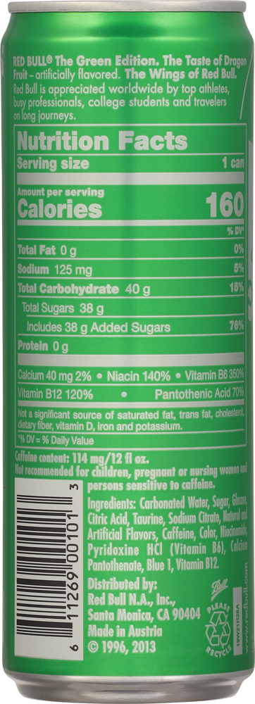 Red Bull The Green Edition Energy Drink, Dragon Fruit-Planogram-Back