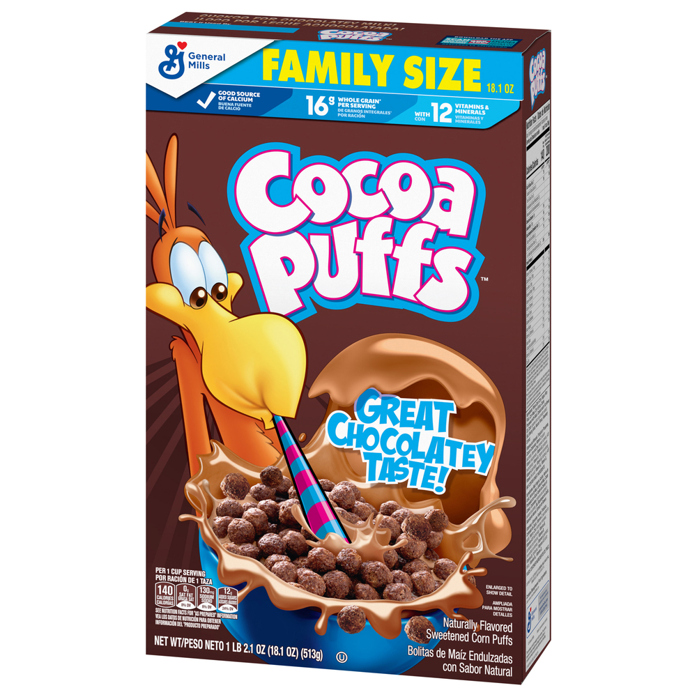 Cocoa Puffs Corn Puffs, Great Chocolatey Taste, Family Size-Front-Right ...
