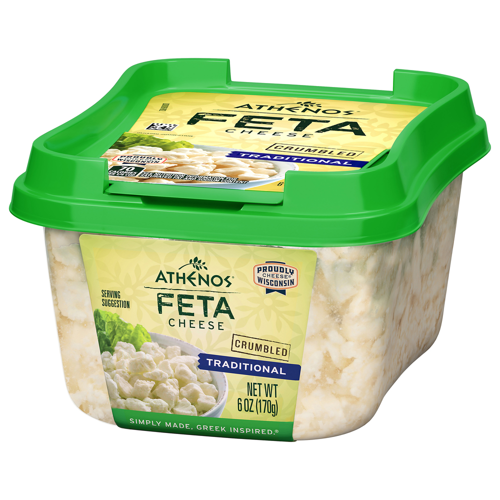 Athenos Cheese, Feta, Traditional, Crumbled-Front-Right-Elevated
