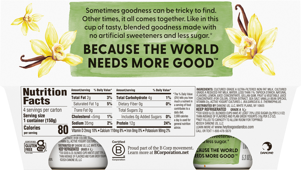 Two Good Yogurt, Vanilla, 4 Pack-Planogram-Back