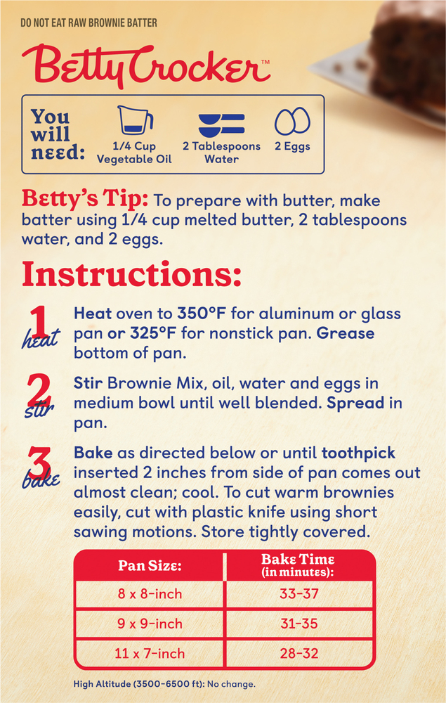 brownies box instructions