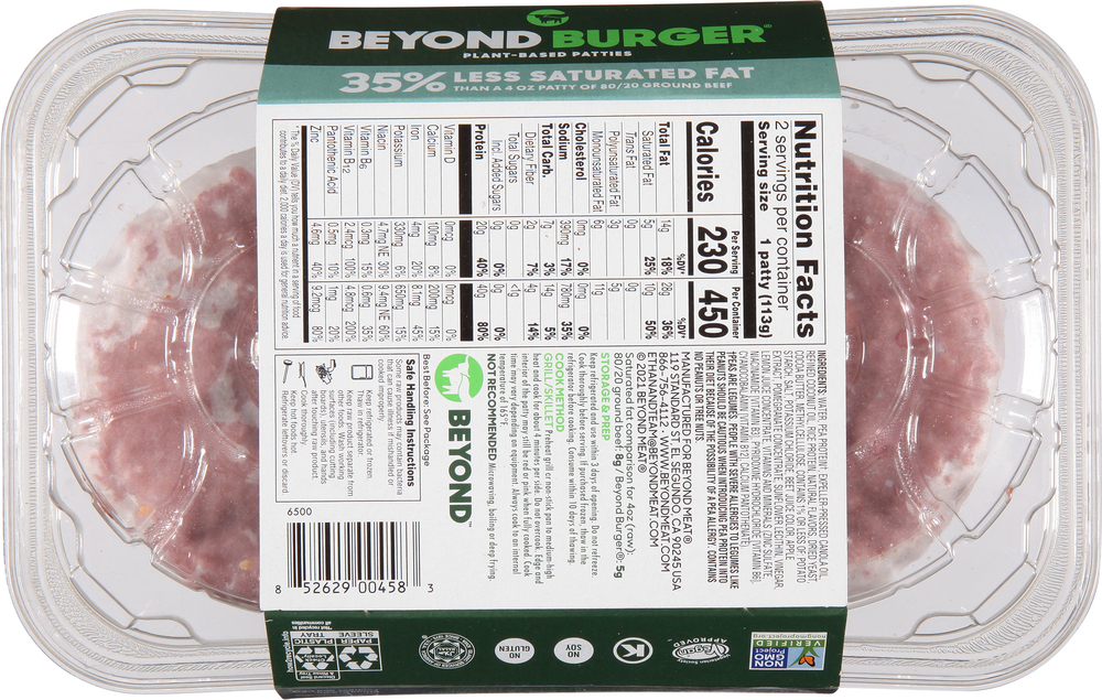 Beyond Meat Burger Beyond Burger Plant-Based Patties 2 - 4 oz Trays-Planogram-Back