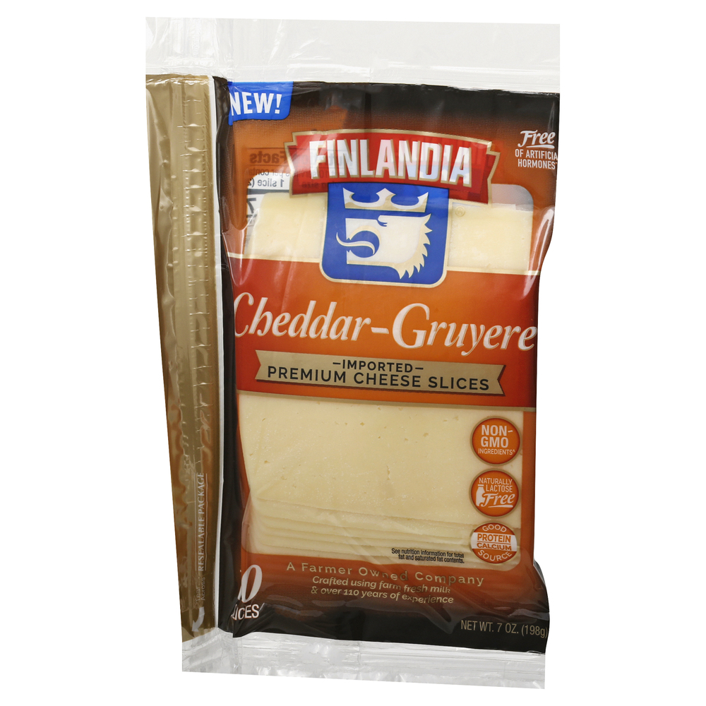 Finlandia Cheese Slices, Premium, Cheddar-Gruyere-Front-Right-Elevated