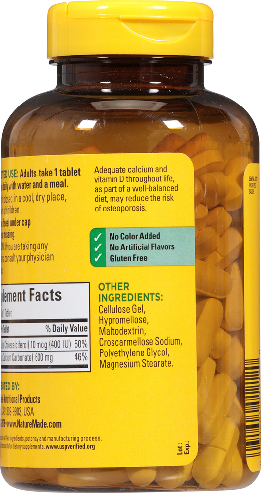 Nature Made Calcium, 600 mg, Tablets, Value Size-Planogram-Back