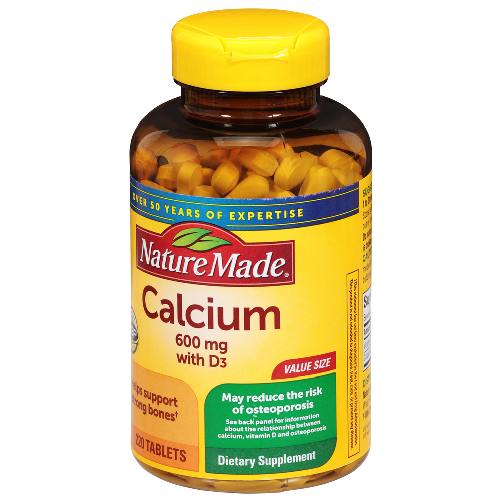 Nature Made Calcium, 600 mg, Tablets, Value Size-Front-Right-Elevated