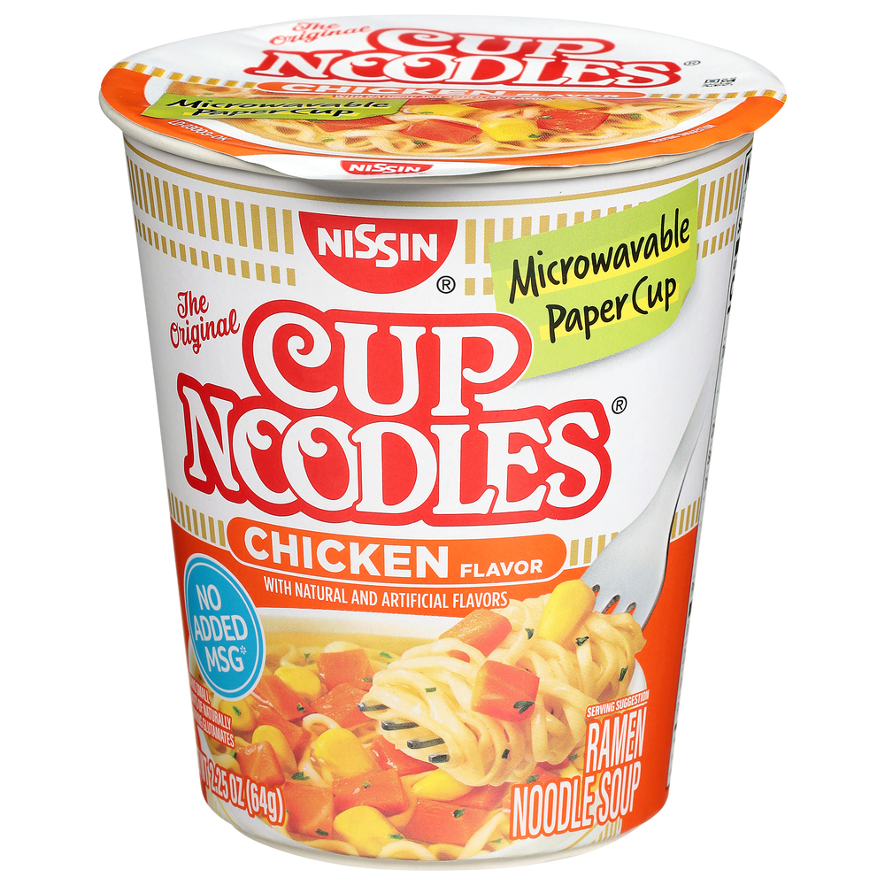 Nissin Cup Noodles Ramen Noodle Soup, Chicken Flavor-Front-Right-Elevated
