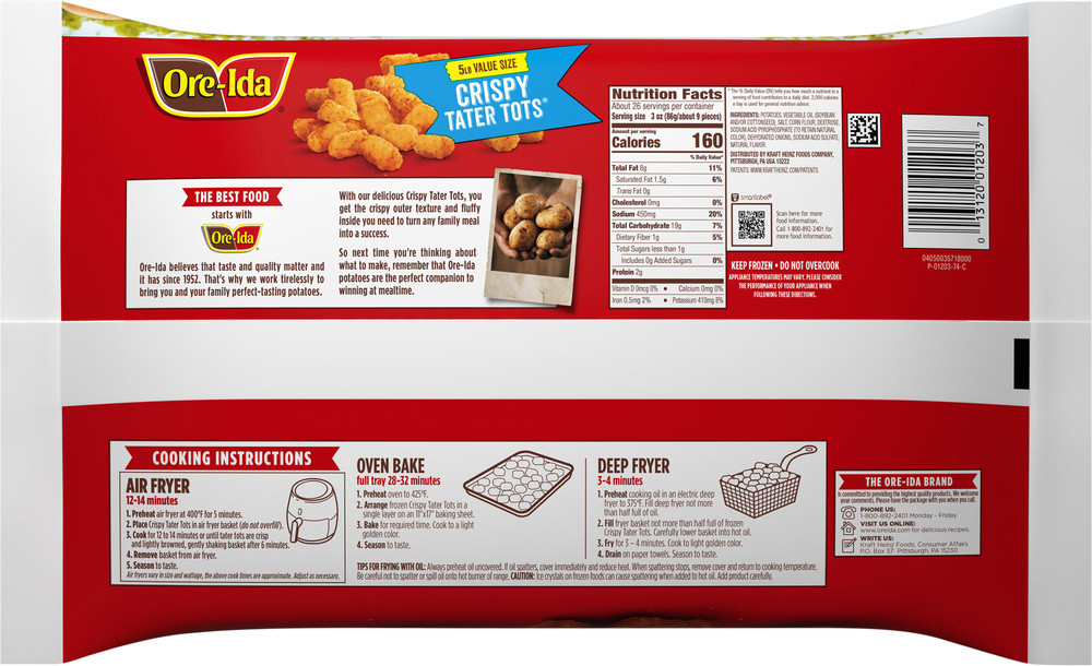 Ore-Ida Golden Tater Rots Tater Tots, Crispy, Value Size-Planogram-Back