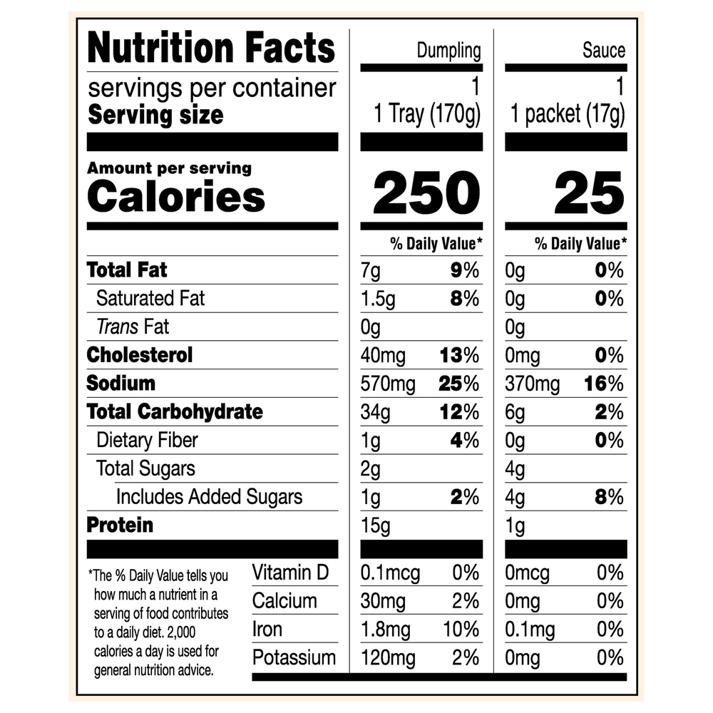 Bibigo Steamed Dumplings, Chicken & Vegetable-Nutrition-Facts