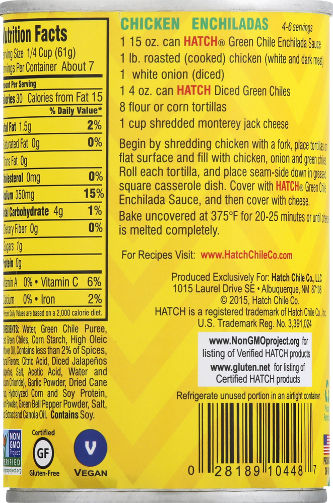 Hatch Enchilada Sauce, Green Chile, Mild-Planogram-Back