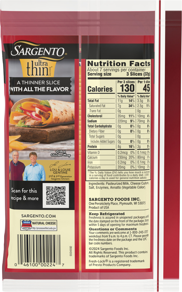 Sargento Cheese Slices, Mild Cheddar, Ultra Thin-Planogram-Back