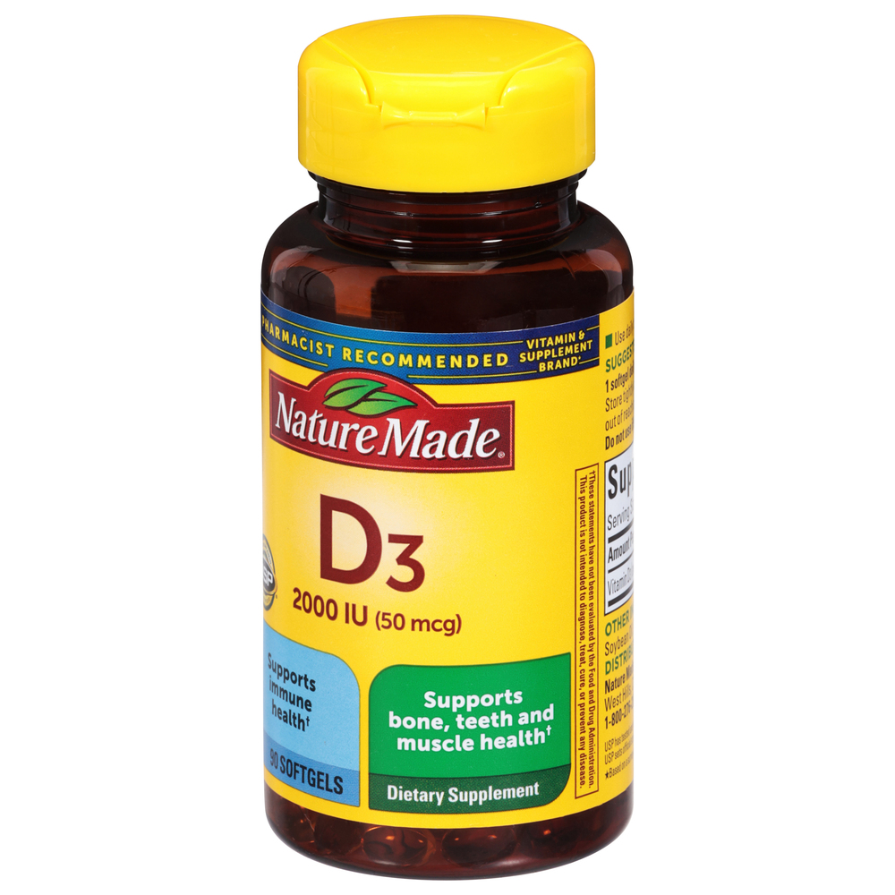 Nature Made Vitamin D3, 2000 IU (50 mcg), Softgels-Front-Right-Elevated