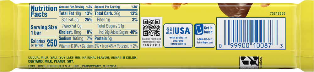 Butterfinger Bar Nutrition Facts
