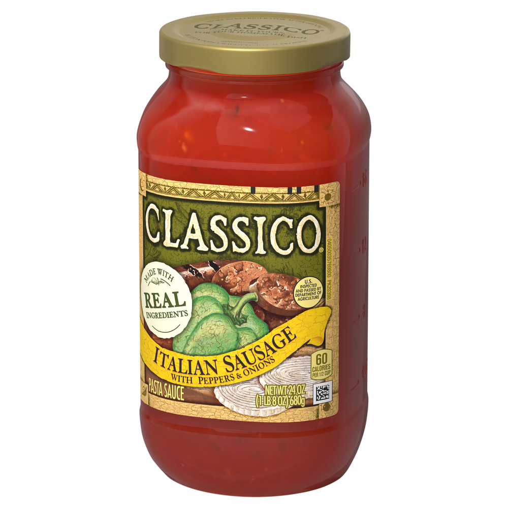 Classico Pasta Sauce, Italian Sausage with Peppers & Onions-Front-Right ...