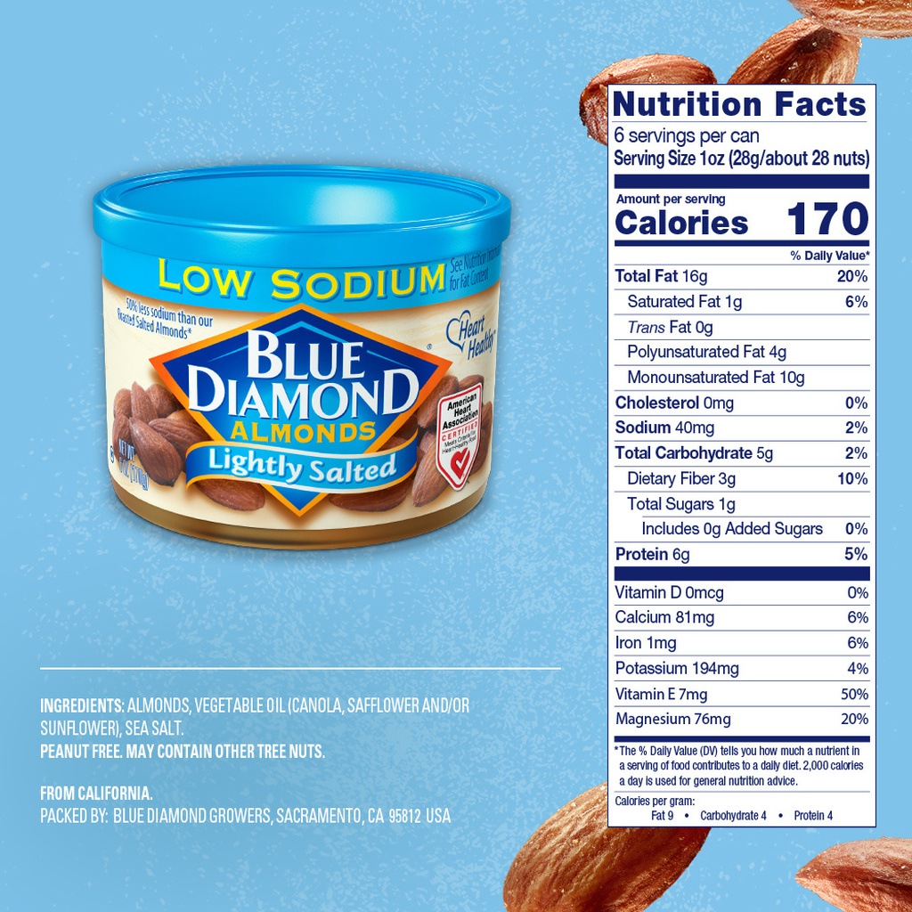 Blue Diamond Almonds, Low Sodium, Lightly Salted-Nutrition-Facts