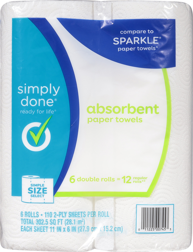 Simply Done Paper Towels, Absorbent, Simple Size Select, 2-Ply ...