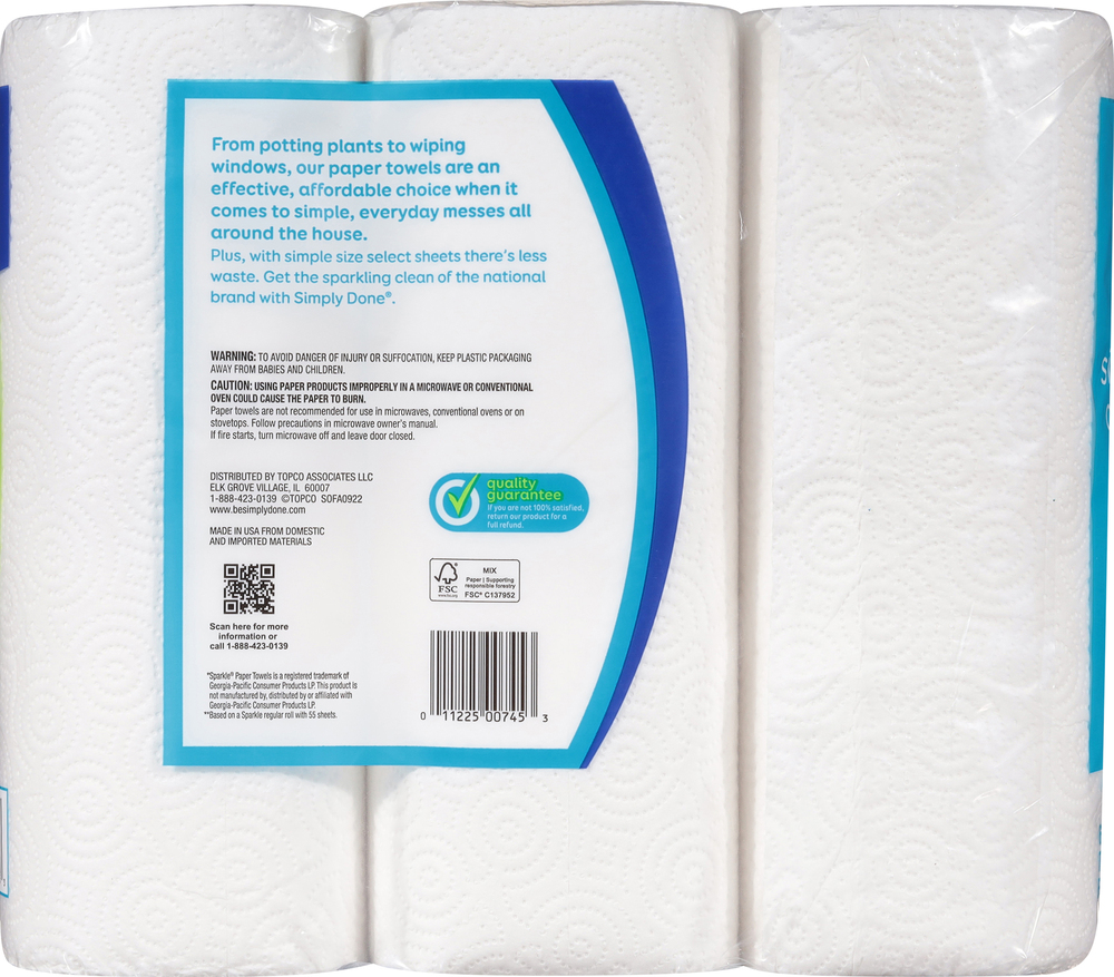 Simply Done Paper Towels, Absorbent, Simple Size Select, 2-Ply ...