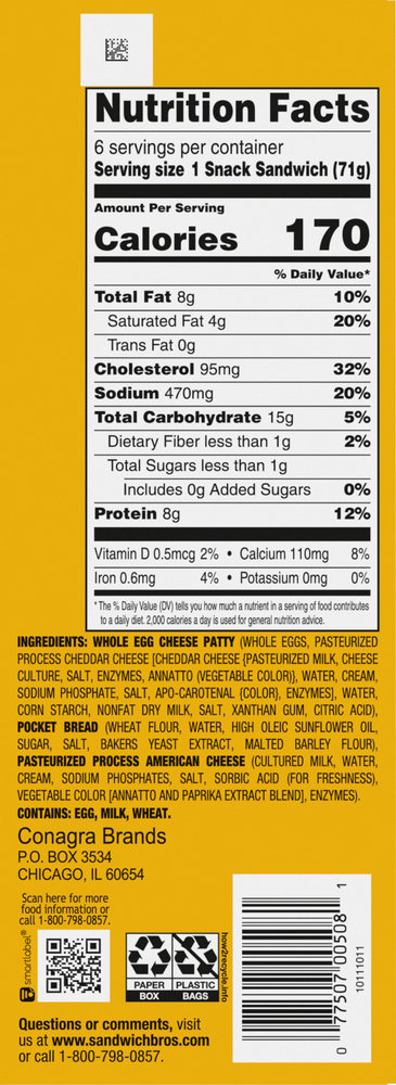 Sandwich Bros. Pita Snack Sandwiches, Egg & Cheese-Planogram-Right