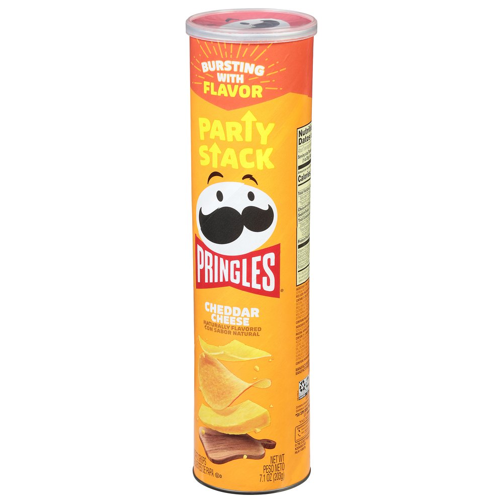 Pringles Potato Crisps, Cheddar Cheese, Party Stack-Front-Right-Elevated