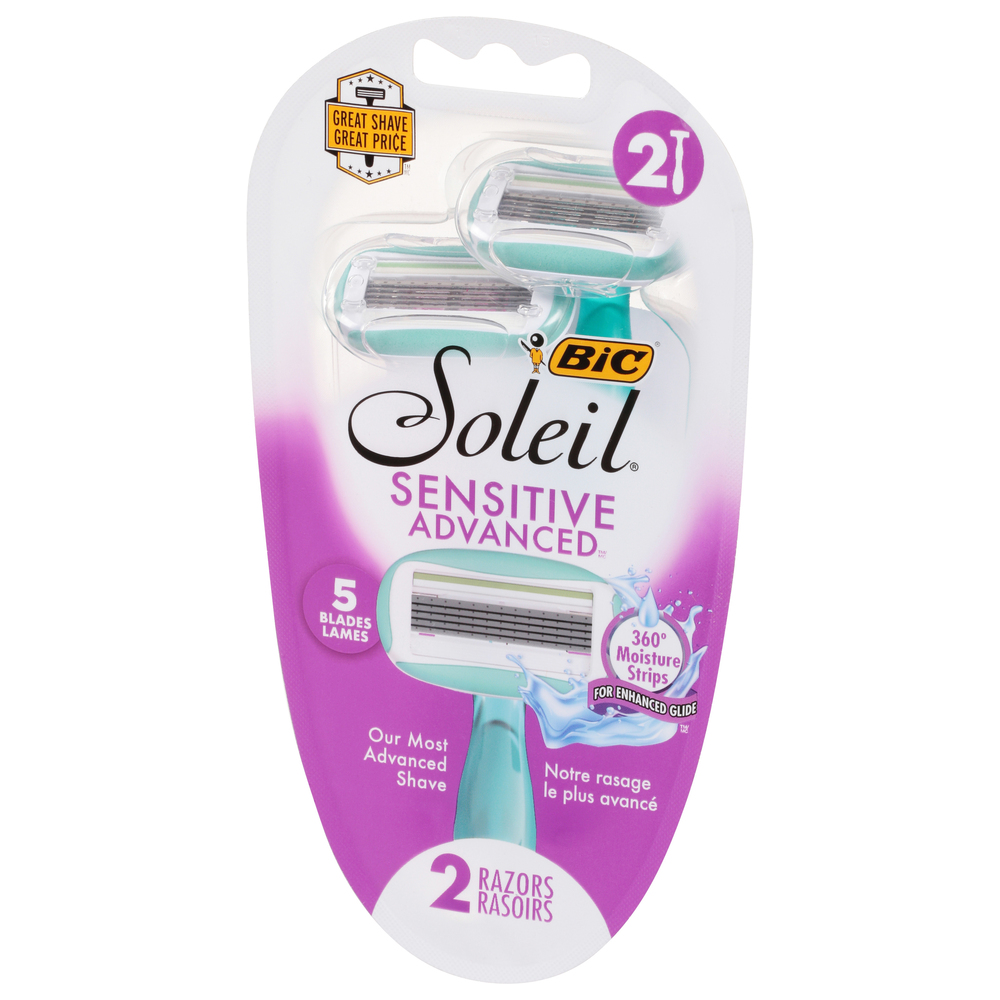 BiC Soleil Razors, Sensitive Advanced, 5 Blades-Front-Right-Elevated