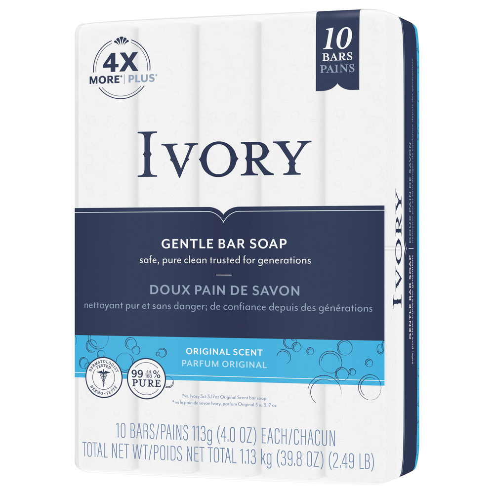 Ivory Gentle Bar Soap Original Scent 4 Oz., 10 Count-Front-Right-Elevated