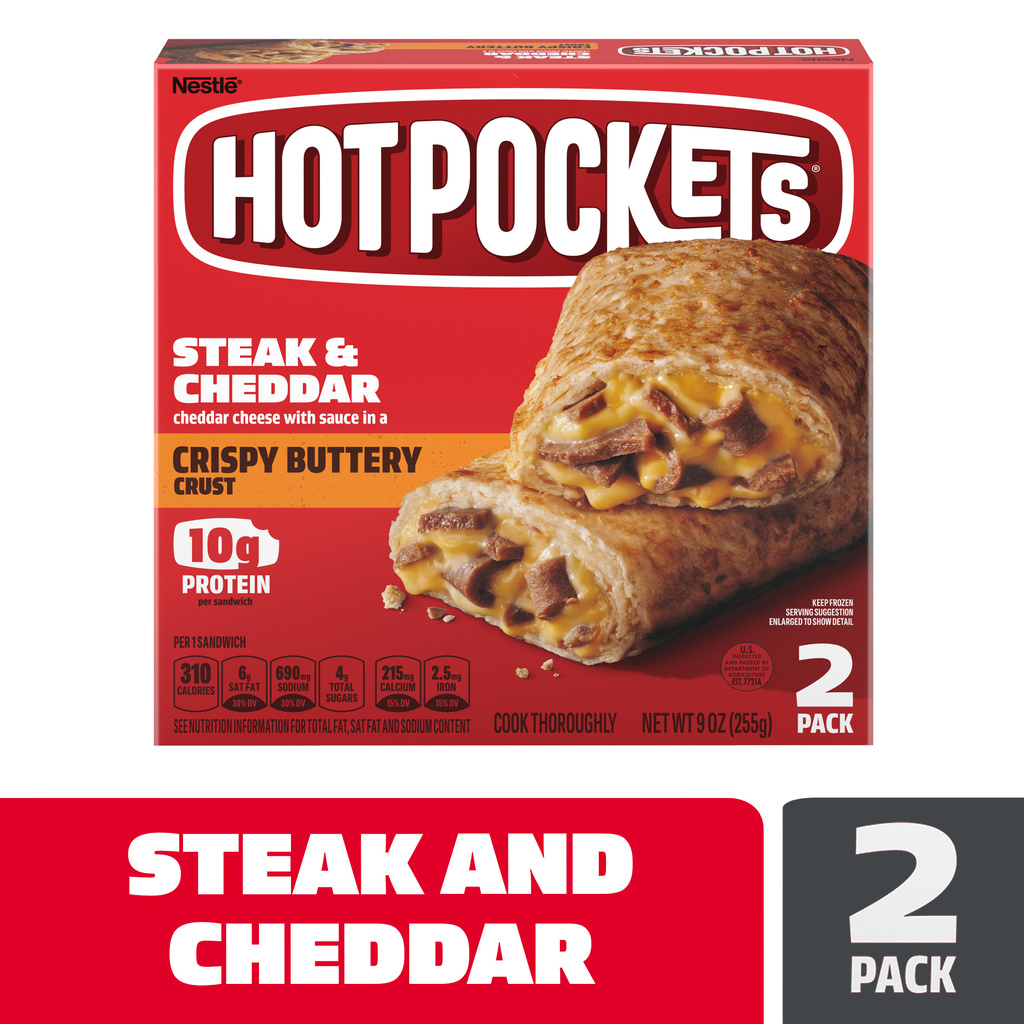 Hot Pockets Sandwiches, Steak & Cheddar, Crispy Buttery Crust, 2 Pack-Hero