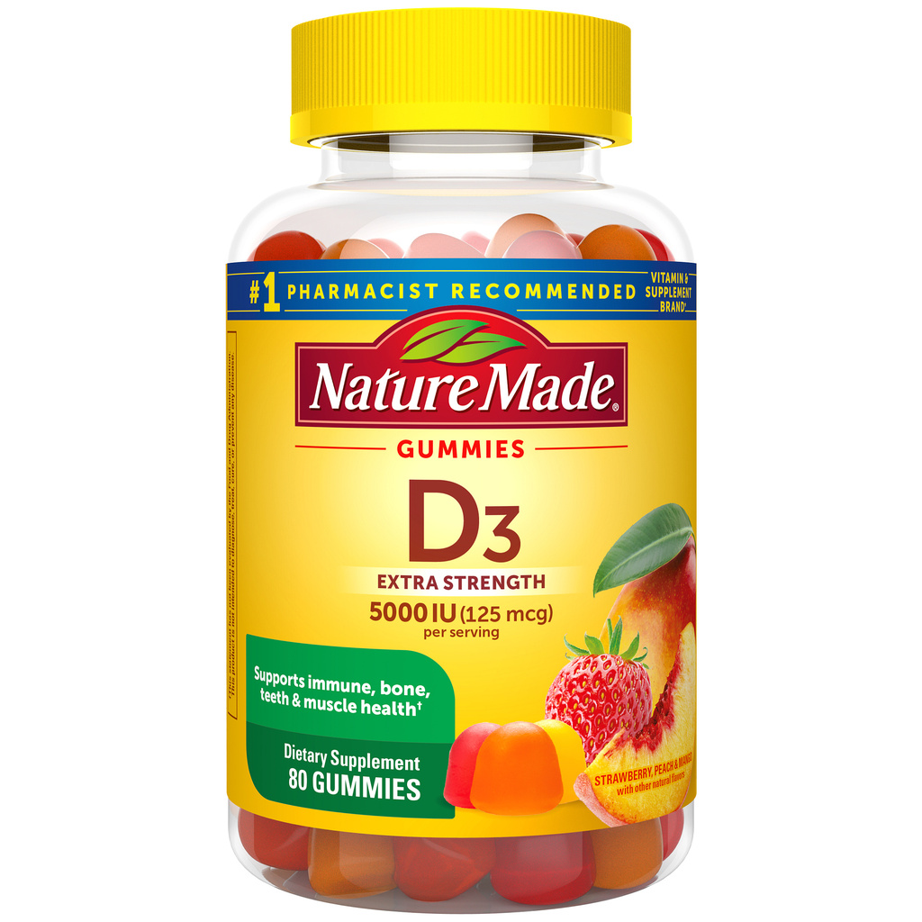 Nature Made Vitamin D3, Extra Strength, 5000 IU, Gummies, Strawberry ...