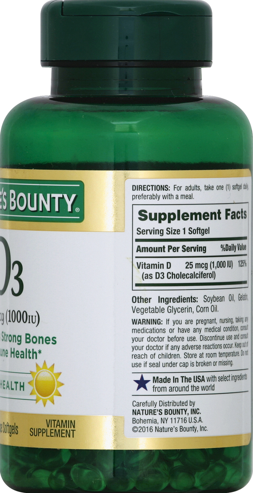 Nature's Bounty Vitamin D3, 25 mcg (1000 IU), Rapid Release Softgels-Planogram-Right
