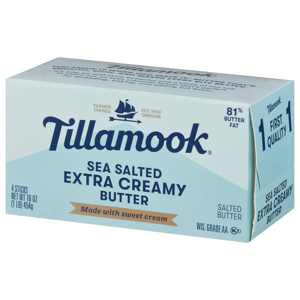 Tillamook Butter, Extra Creamy, Sea Salted-Front-Right-Elevated